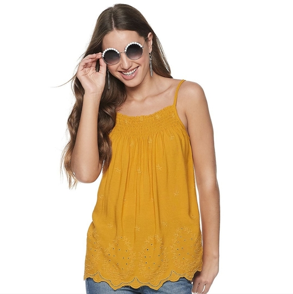 Rewind | Tops | 335 Last Gold Smocked Yoke Tank Top | Poshmark